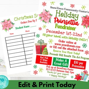 Poinsettia Fundraiser Flyer, Christmas School Church Pto Pta, Editable ...