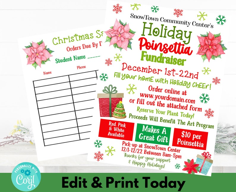 Poinsettia Fundraiser Flyer Christmas School Church Pto Pta - Etsy