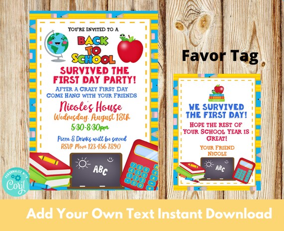 EDITABLE Back to School Party Invitation First Day of School Party ...