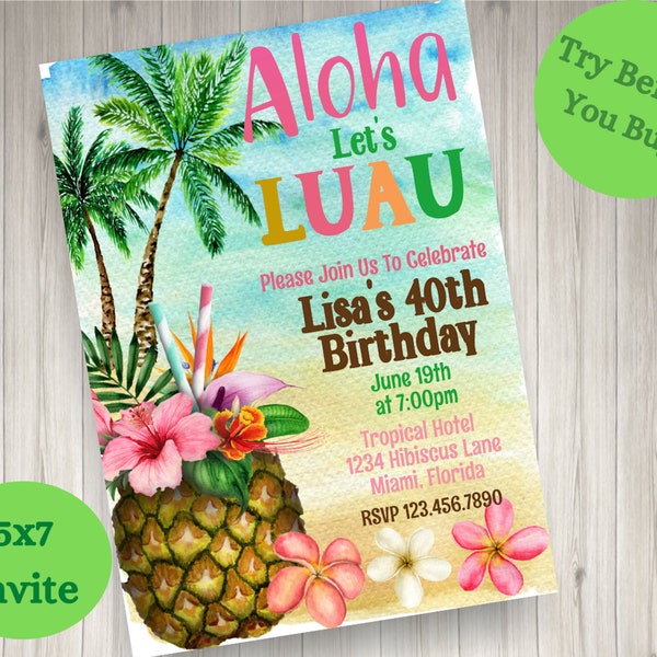 Luau Party Invitations - Etsy