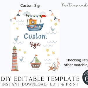 Editable Nautical Birthday Party Sign Sailor Theme Birthday Party Sign ...