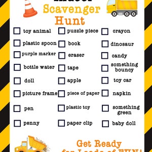 Construction Birthday Party Games Construction Scavenger Hunt Who Knows ...