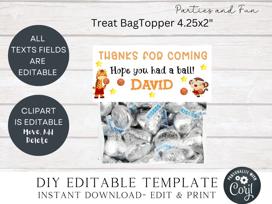 Editable Basketball Treat Bag Toppers Basketball Birthday Party Favors ...