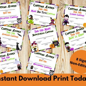 Costume Awards Halloween Printable Certificates Instant Download ...