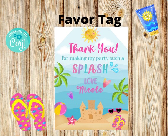 Beach Birthday Favor Tags Beach Birthday Thank you Gift tags Beach ...