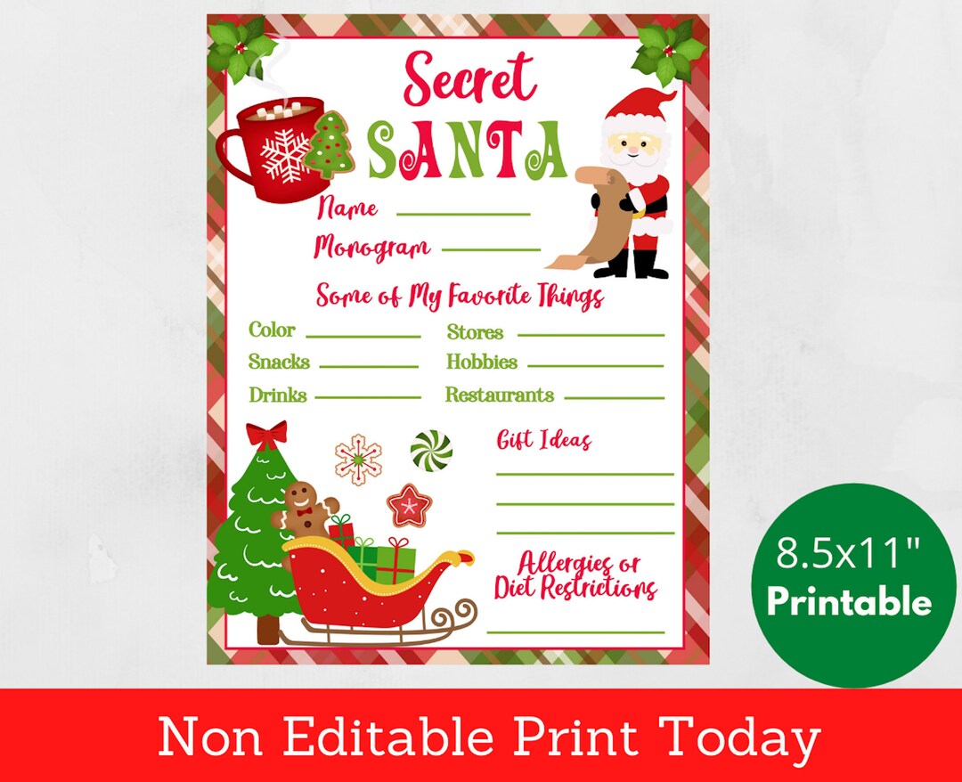 Secret Santa Gift Exchange Questionnaire Survey Holiday Gift Exchange ...