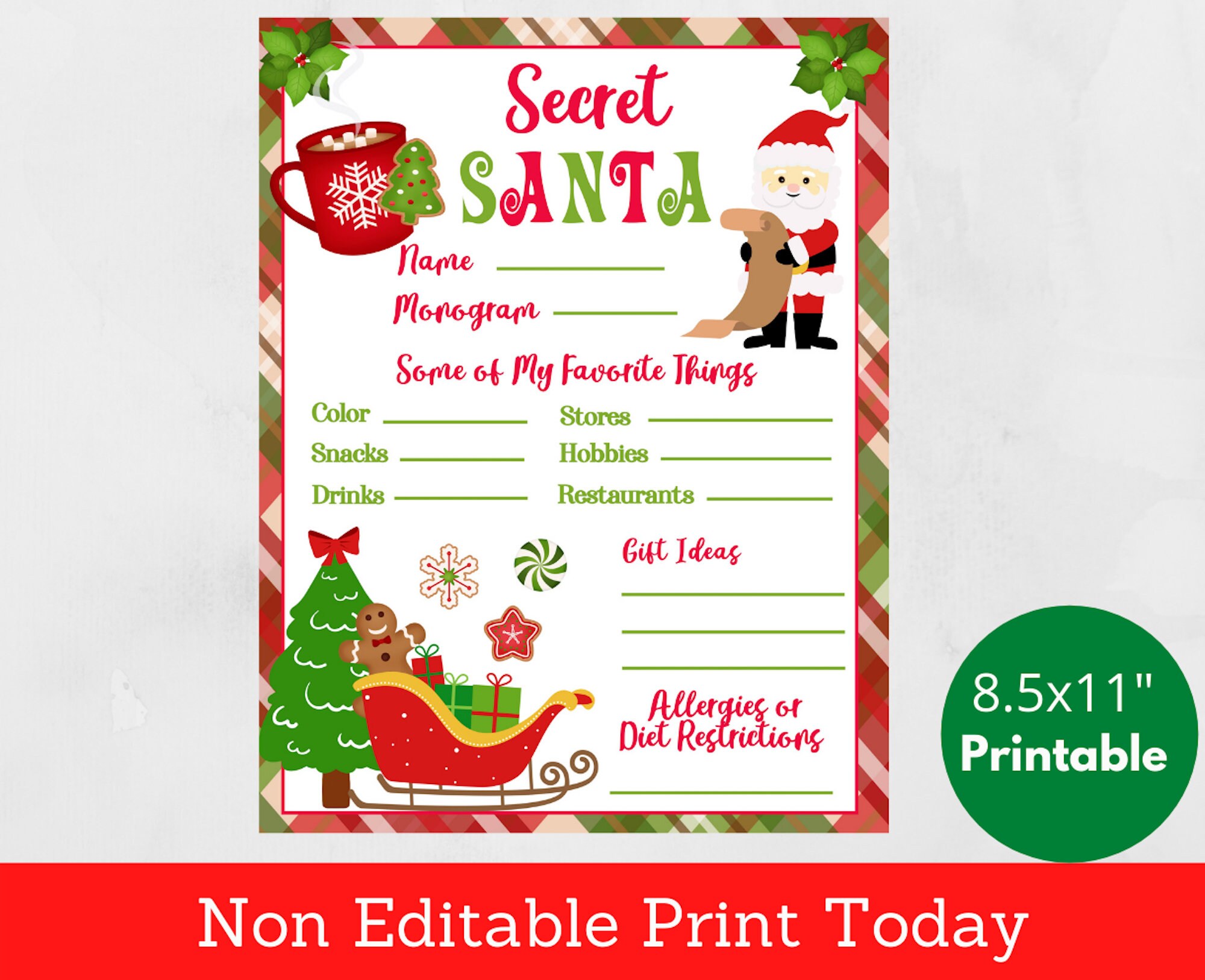 Secret Santa Gift Exchange Questionnaire Survey Holiday Gift Exchange ...