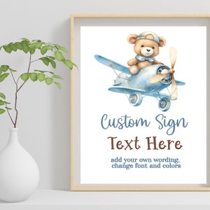 Teddy Bear Baby Shower Teddy Bear Editable Sign Custom Text Sign Blue ...