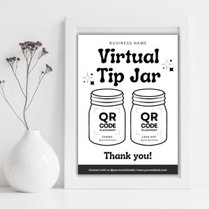 Printable Virtual Tip Jar QR Code Sign Template Venmo Payment Sign Editable Tips Accepted Sign ...
