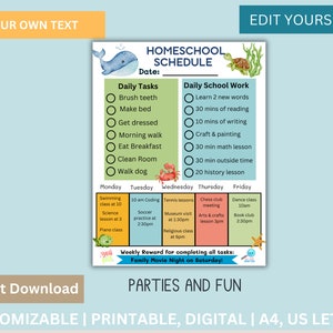 Editable Homeschool Schedule Sea Animals Printable Kids Preschool ...