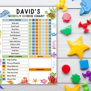 Ocean Animals Chore Chart for Kids Printable Kids Daily Weekly ...