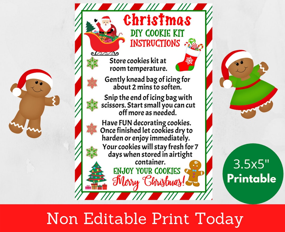Christmas DIY Cookie Kit Instructions Printable Card Cookie Decorating ...