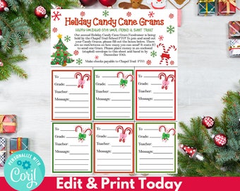 Printable Christmas Candy Cane Gram School Fundraiser Winter - Etsy