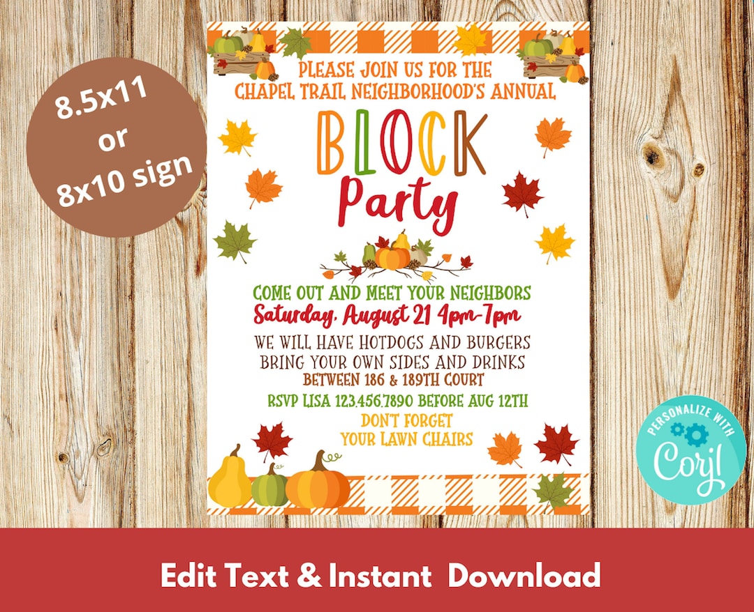 Fall Neighborhood Block Party Invitation Neighborhood Open House ...