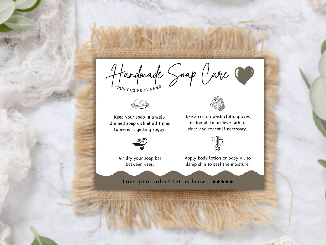 Handmade Soap Care Card Template Editable Soap Care Cards Printable Boho Theme Soap Packaging ...