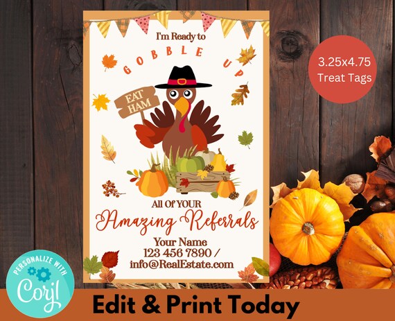 EDITABLE Real Estate Fall Marketing Tags, Thanksgiving Realtor Pop By ...