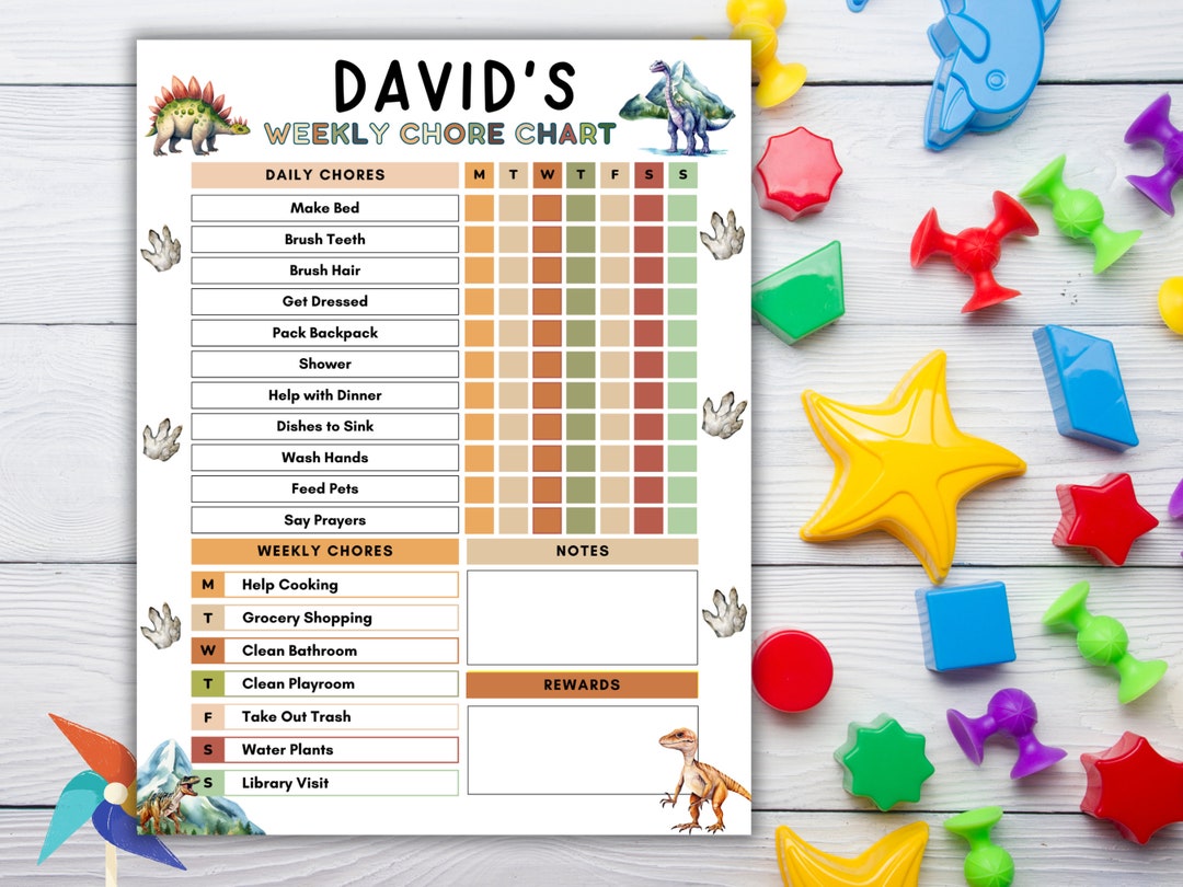 Dinosaur Chore Chart for Kids Printable Kids Daily Weekly ...