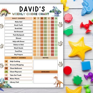 Dinosaur Chore Chart for Kids Printable Kids Daily Weekly ...