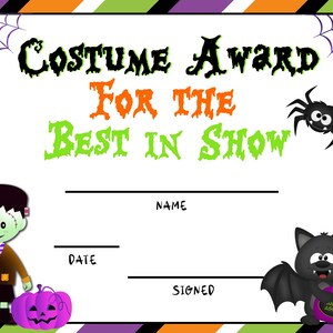 Costume Awards Halloween Printable Certificates Instant Download ...