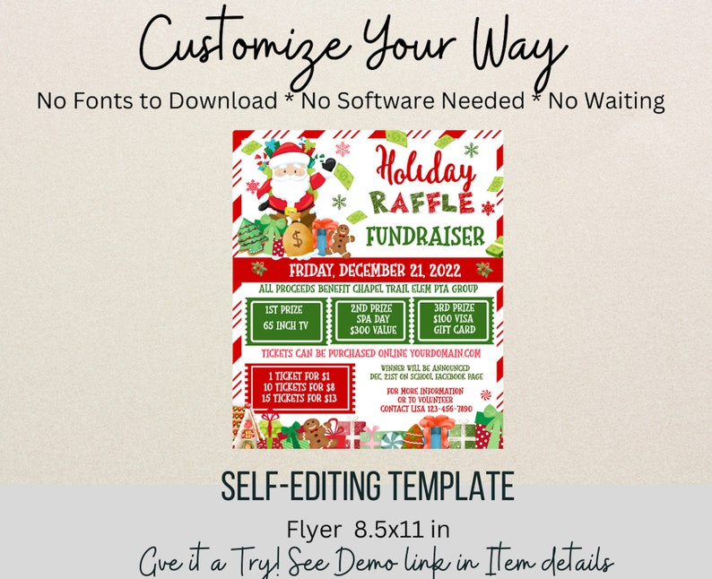 Christmas Raffle Ticket Fundraiser Flyer Holiday Split the - Etsy