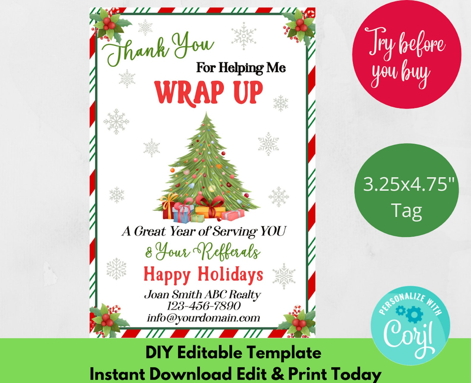 EDITABLE Christmas Realtor Wrapping Paper Pop by Gift Tag for - Etsy
