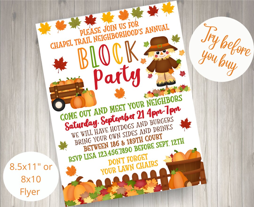 Fall Neighborhood Block Party Invitation Neighborhood Open House ...