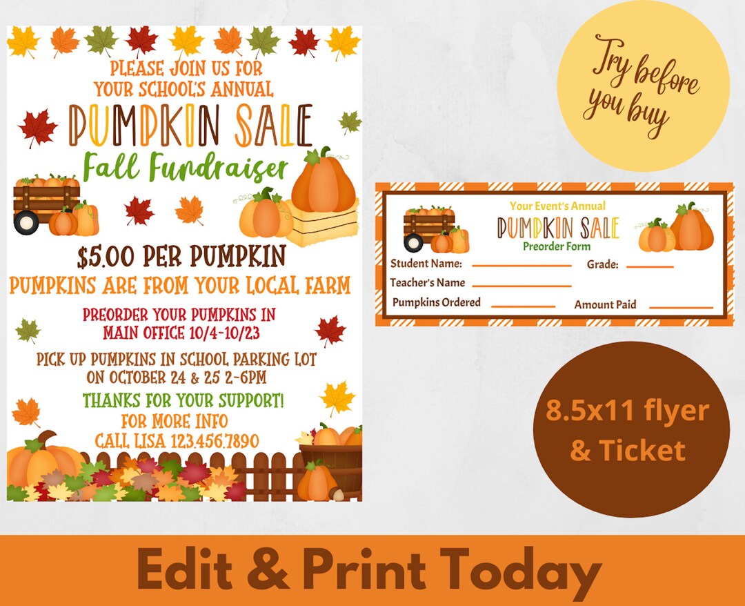 EDITABLE Fall Pumpkin Sale Fundraiser Flyer Printable Invitation ...