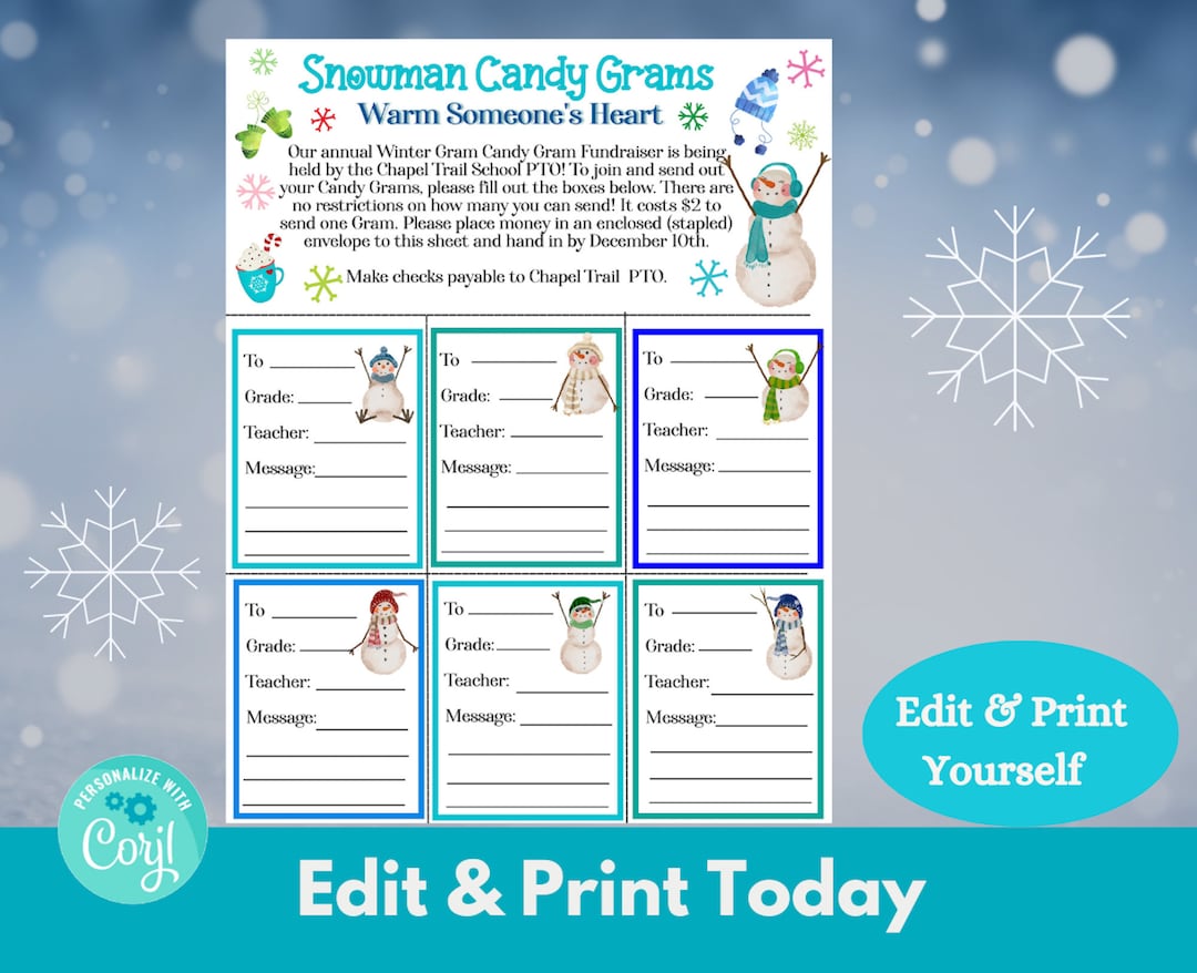 Holiday Candy Gram Flyer Holiday Candy Gram Fundraiser Winter Snowman ...
