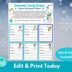 Holiday Candy Gram Flyer Holiday Candy Gram Fundraiser Winter Snowman ...
