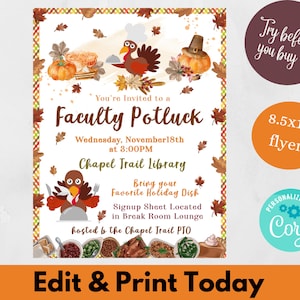 Thanksgiving Faculty Potluck Invitation, Potluck Sign up Sheet Fall ...