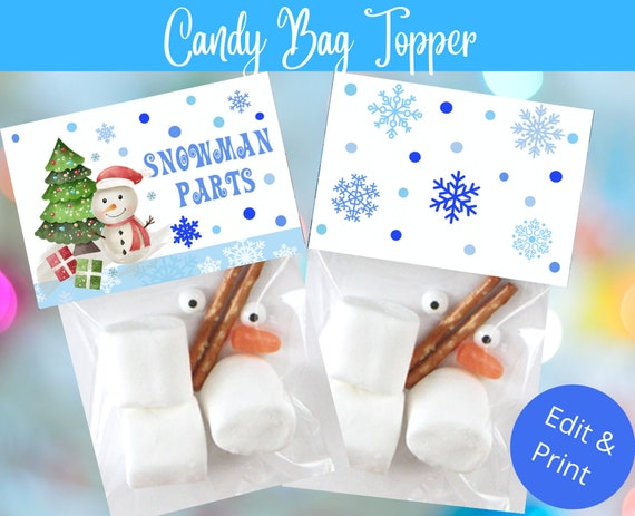 EDITABLE Snowman Parts Snack Bag Treat Topper Christmas Gift Tags ...
