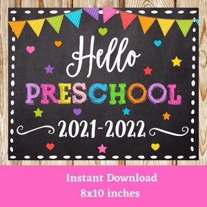 Hello Preschool Sign First Day of Preschool Printable First | Etsy