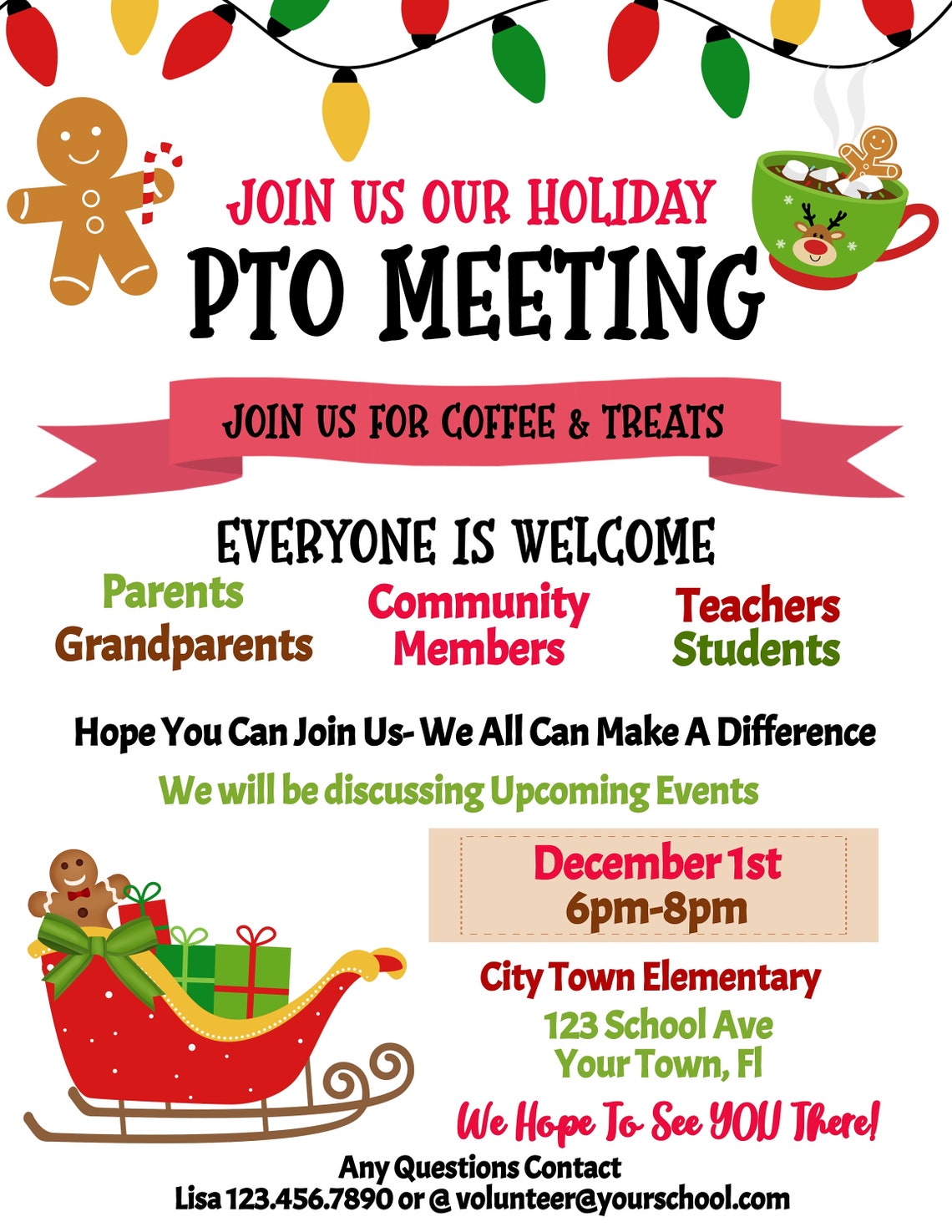 EDITABLE PTO Holiday Meeting PTA Meeting Informational Flyer - Etsy