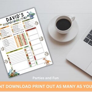 Dinosaur Editable Kids Chore Chart Responsibility Chore Chart for Kids ...