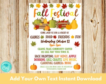 EDITABLE Fall Festival Fall Harvest Flyer Fall Poster - Etsy