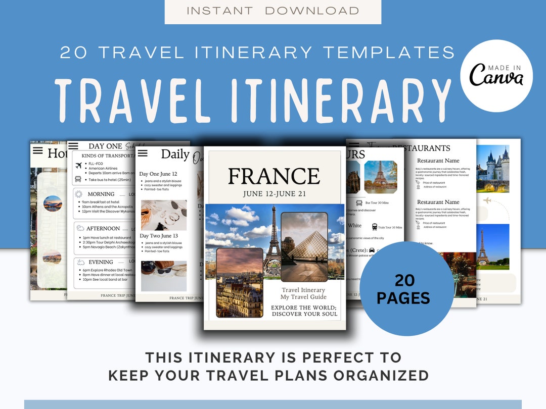 Editable Travel Itinerary Template France Trip Printable Planner Europe ...