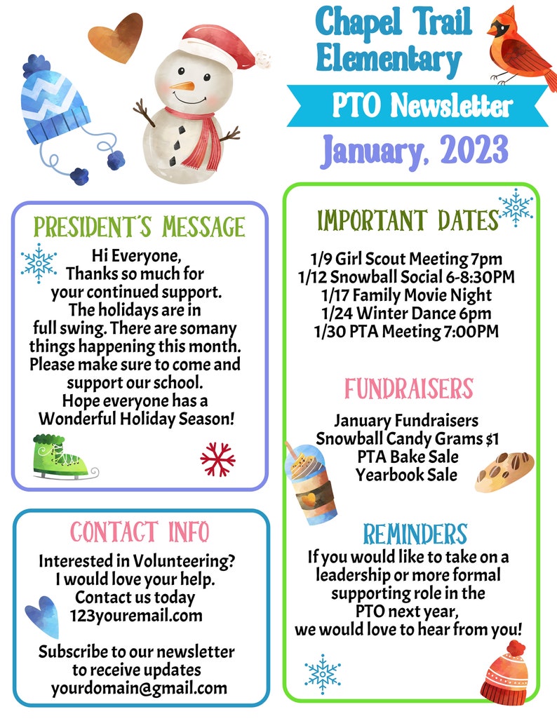 January Newsletter Editable Flyer Template Winter School - Etsy