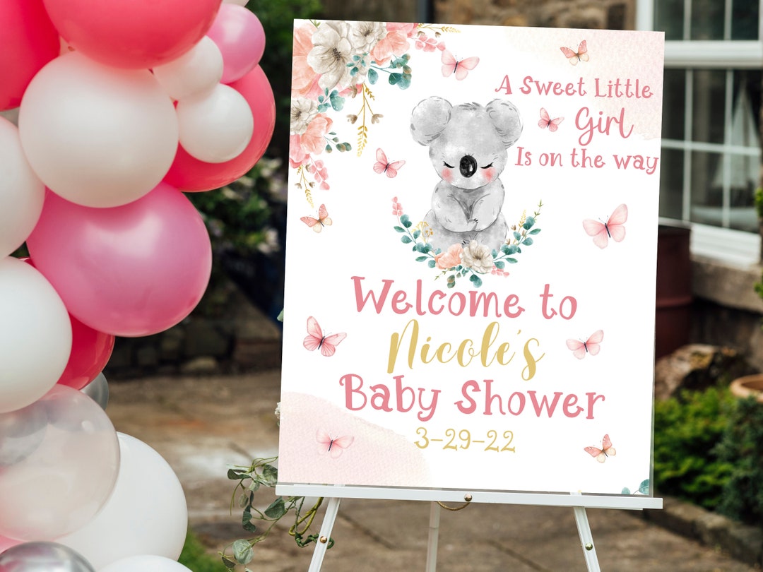 Baby Koala Baby Shower Welcome Sign Editable Girl Baby Shower - Etsy