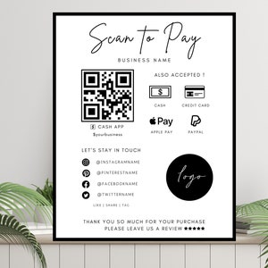 Editable Scan to Pay Card QR Code Sign Payment Template Printable ...