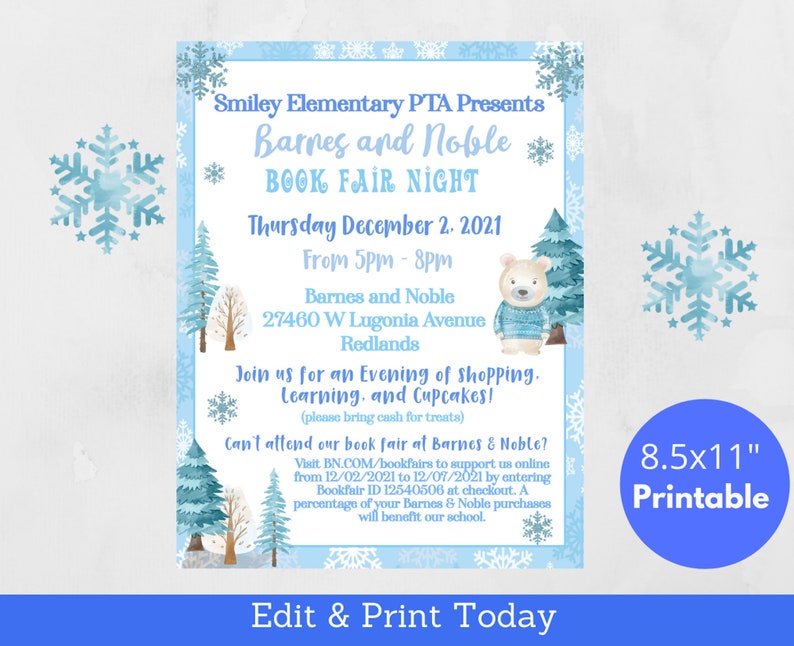 EDITABLE Holiday Winter Wonderland Book Fair Editable Flyer - Etsy
