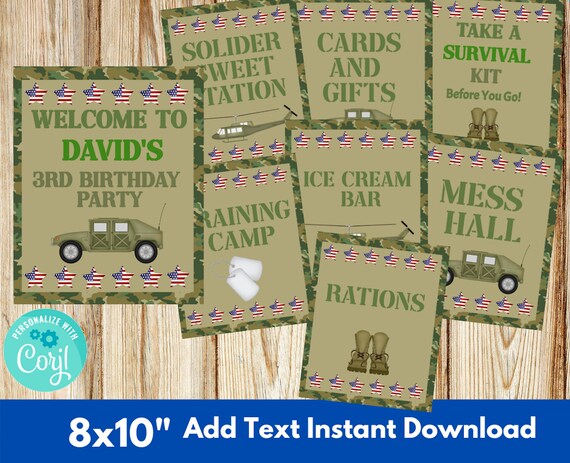 Camo Party Signs Army Party Signs Editable Printable Gift Signs Food ...