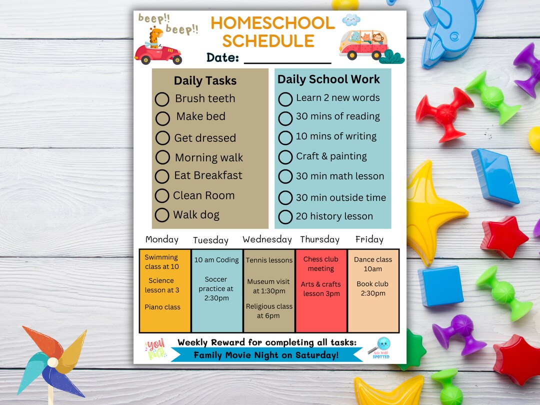 Editable Homeschool Schedule Printable for Kids Preschool Lesson ...