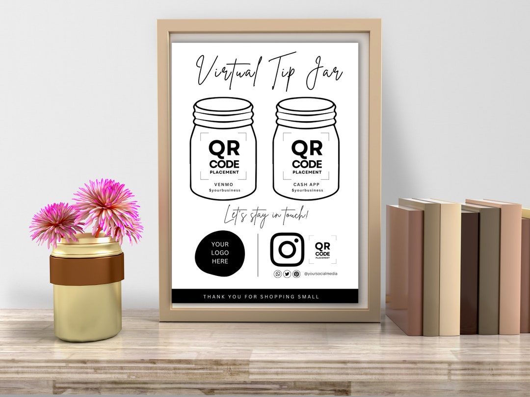 Printable Virtual Tip Jar QR Code Sign Template Venmo Payment Sign ...