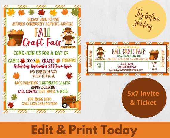 EDITABLE Fall Craft Show Flyer Fundraiser Flyer Printable Invitation ...