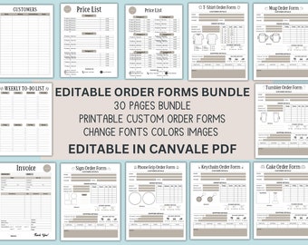 Editable Order Forms Bundle, Tshirt, Tumbler, Invoice Template, Editable Canva Template ...