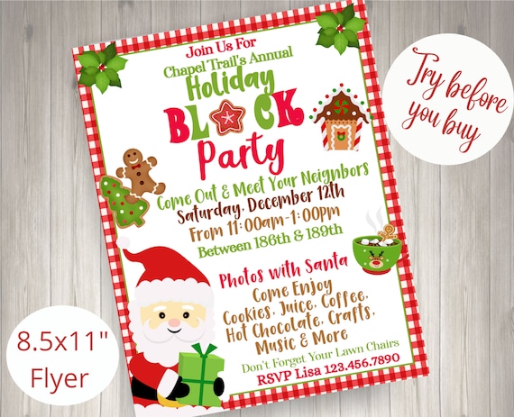 EDITABLE Holiday Block Party Flyer Kids Christmas Party Invitation ...