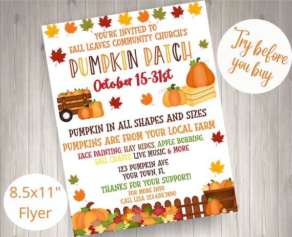 EDITABLE Pumpkin Patch Flyer Harvest Flyer Fall Poster Printable Autumn ...
