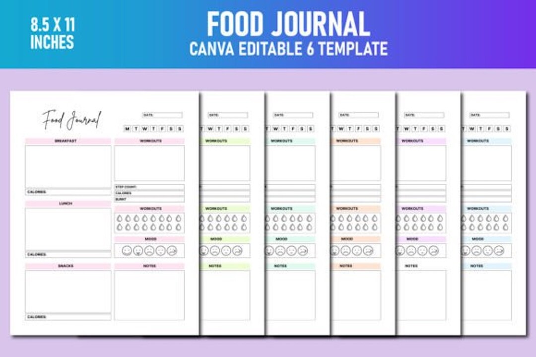 Editable Food Journal Printable Digital Food Diary Daily Food Journal ...