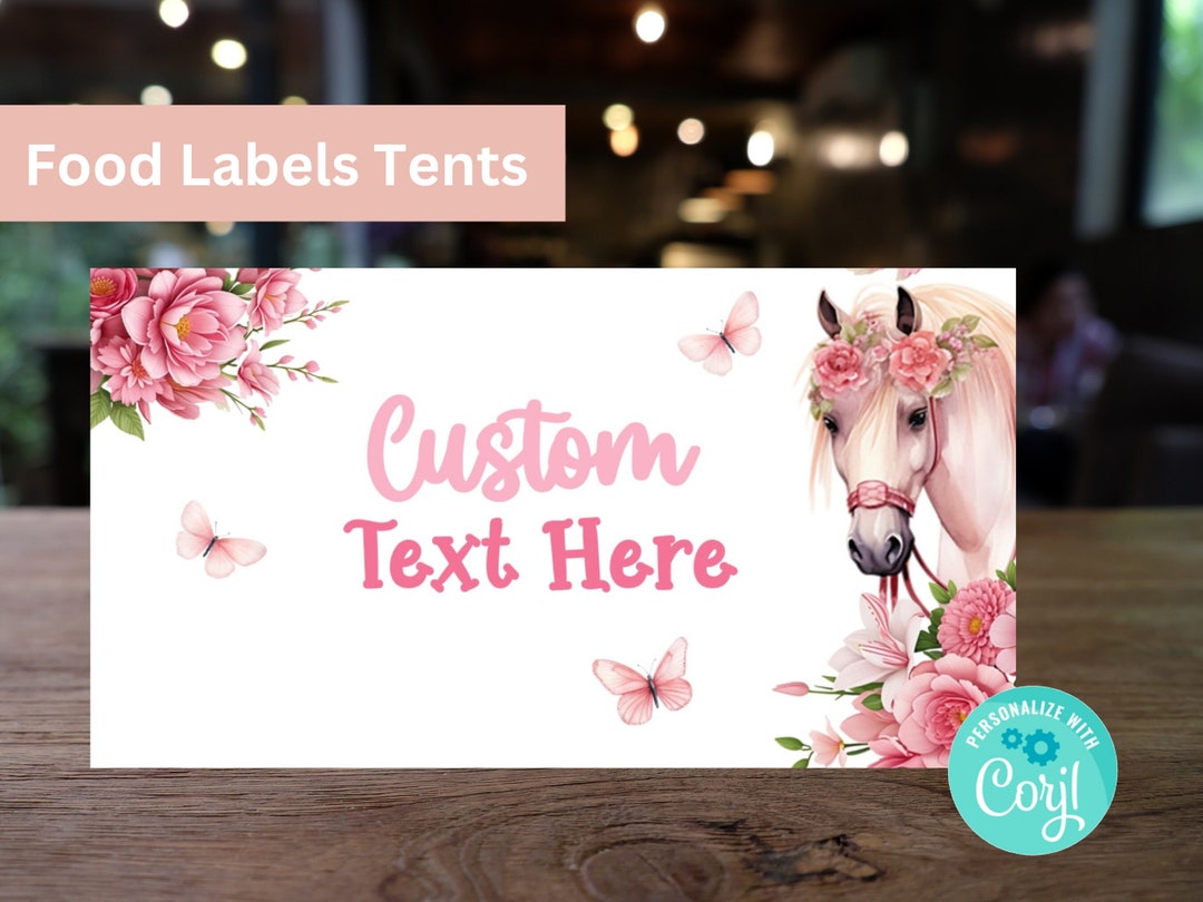 Editable Horse Birthday Food Tent Cards Cowgirl Party Place Cards Horse ...