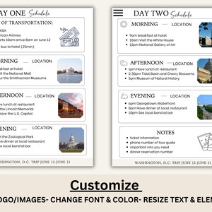 Editable Washington DC Travel Itinerary Template Washington DC Trip ...